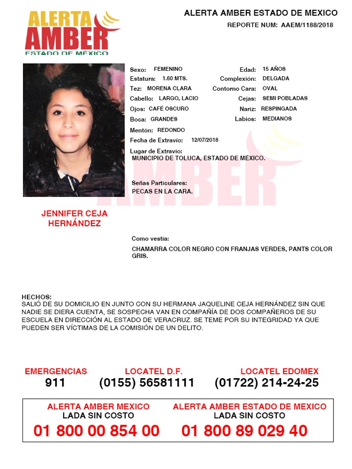 CEDULA ALERTA AMBER JENNIFER CEJA HERNANDEZ Reporteros en Movimiento